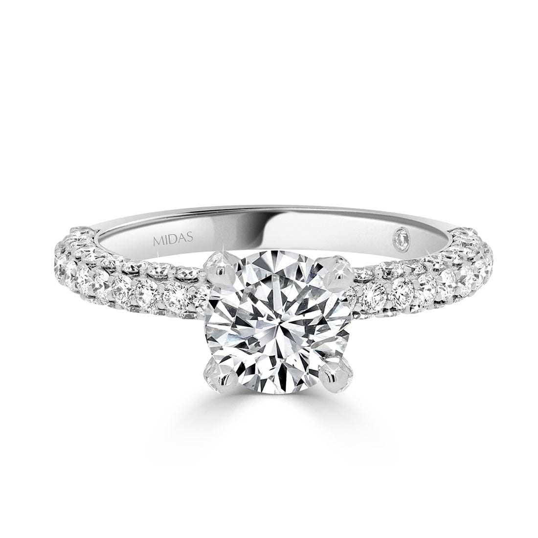 Round 3 Row Pave Set Band Engagement Ring